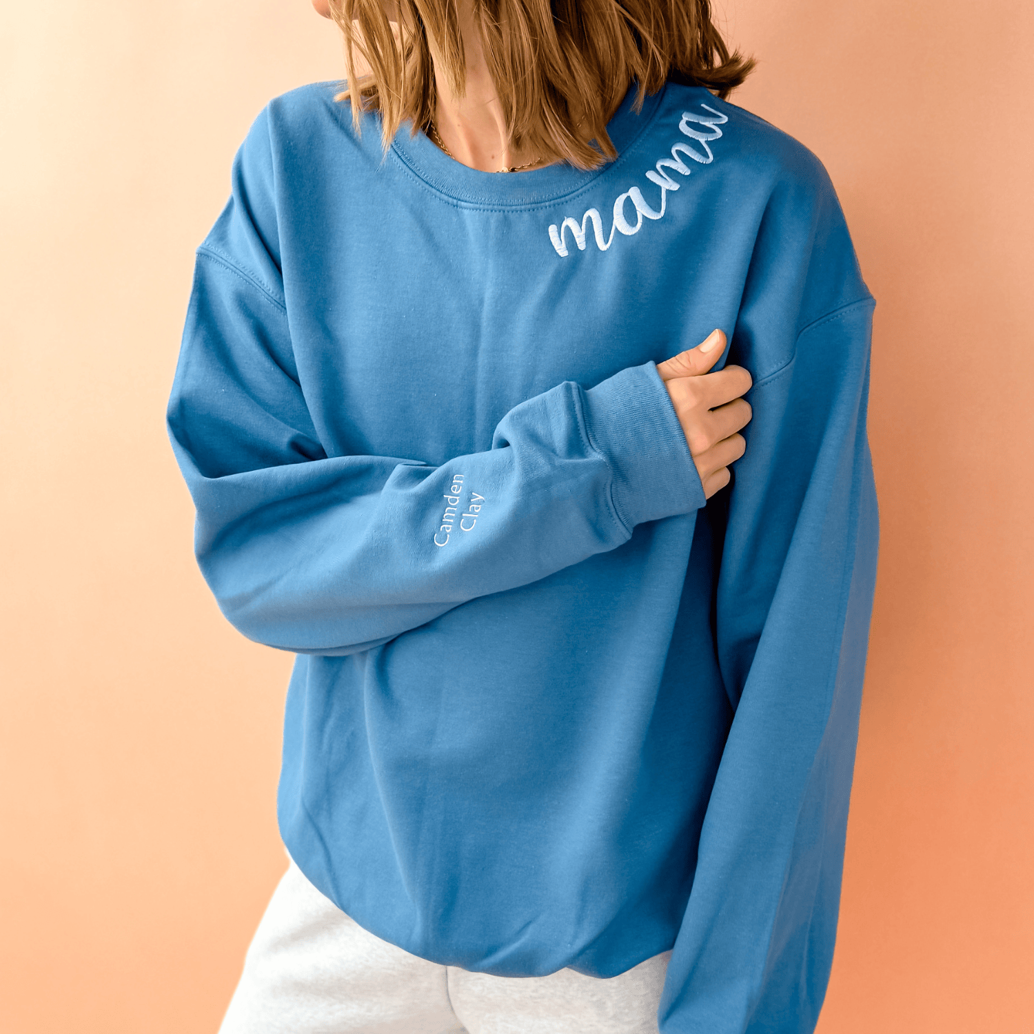 Custom Mama Embroidered Crewneck - Indigo Blue – Mountain Moverz